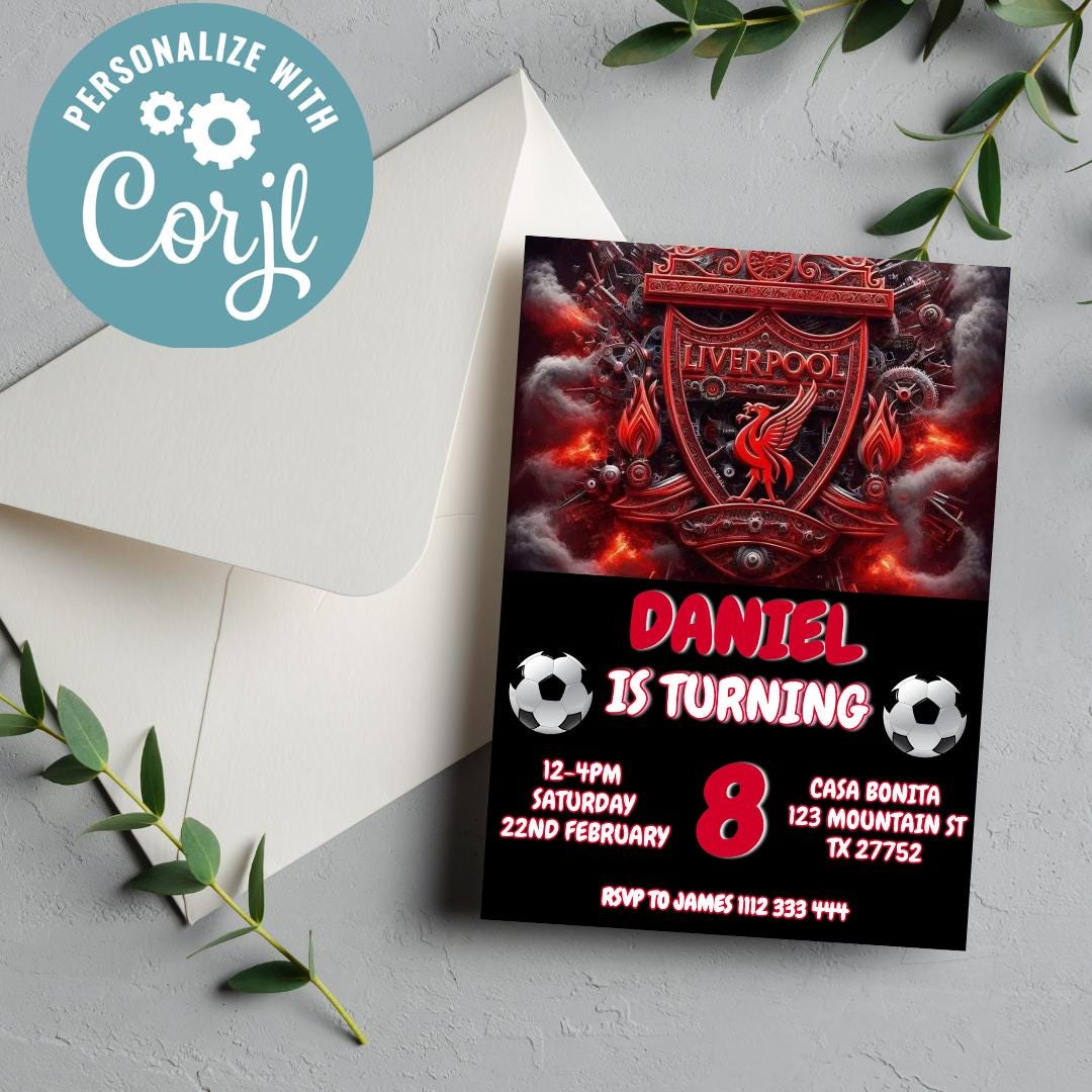 Editable Liverpool FC Birthday Invitation, Soccer Party Digital Invite ...