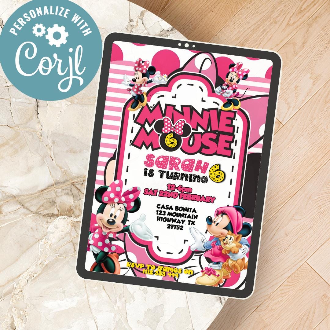 Editable Minnie Mouse Birthday Invitation | Digital Minnie Invitation ...