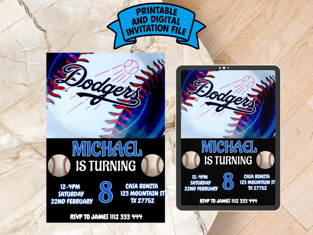 Editable LA Dodgers Birthday Invitation | Digital LA Dodgers Invitation ...