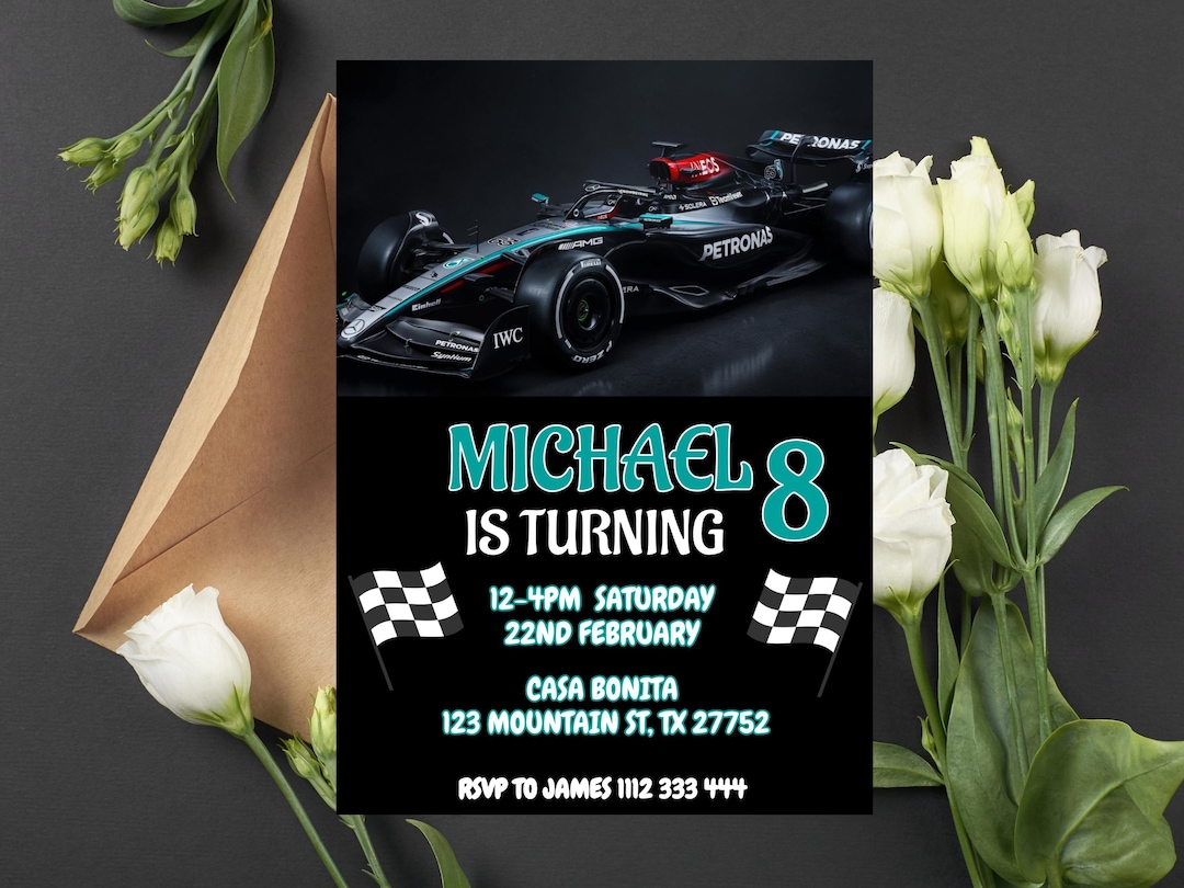 Editable Mercedes Formula 1 Birthday Invitation | Digital Mercedes F1 ...