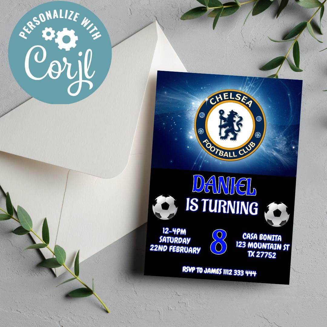 Editable Chelsea Fc Birthday Invitation, Soccer Party Digital Invite ...