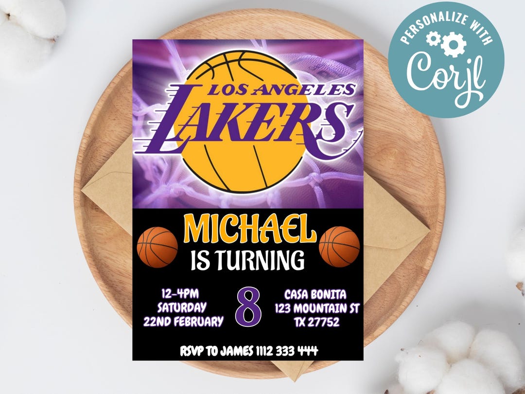 Editable LA Lakers Birthday Invitation | Digital LA Lakers Invitation ...