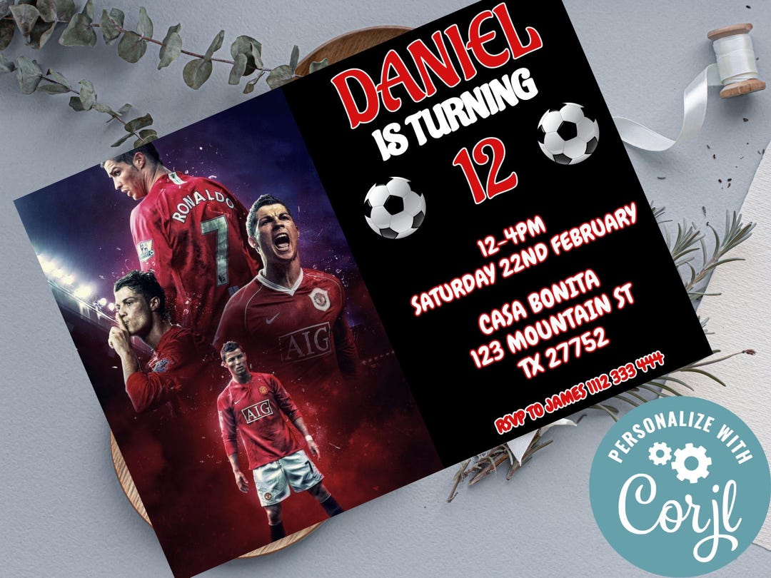 Editable Cristiano Ronaldo Birthday Invite | Cristiano Ronaldo Digital ...