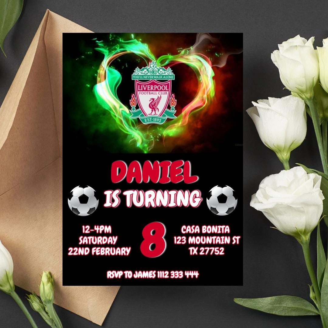 Editable Liverpool FC Birthday Invitation | Digital Liverpool FC ...