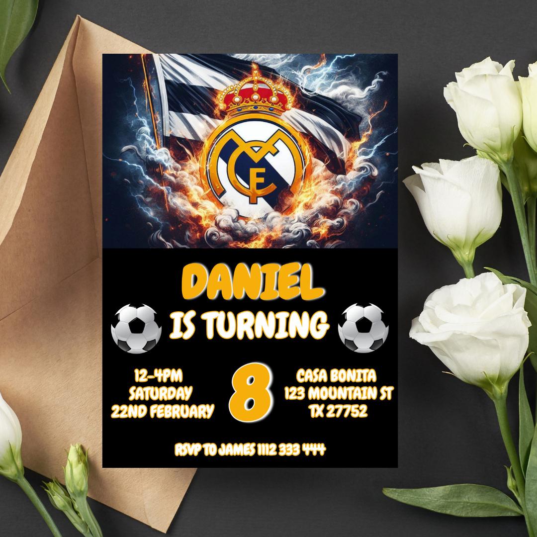 Editable Real Madrid Birthday Invitation, Soccer Party Digital Invite ...