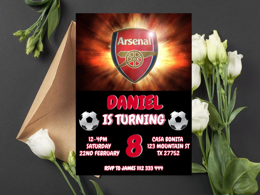 Editable Arsenal FC Birthday Invitation/soccer Party Digital Invite ...