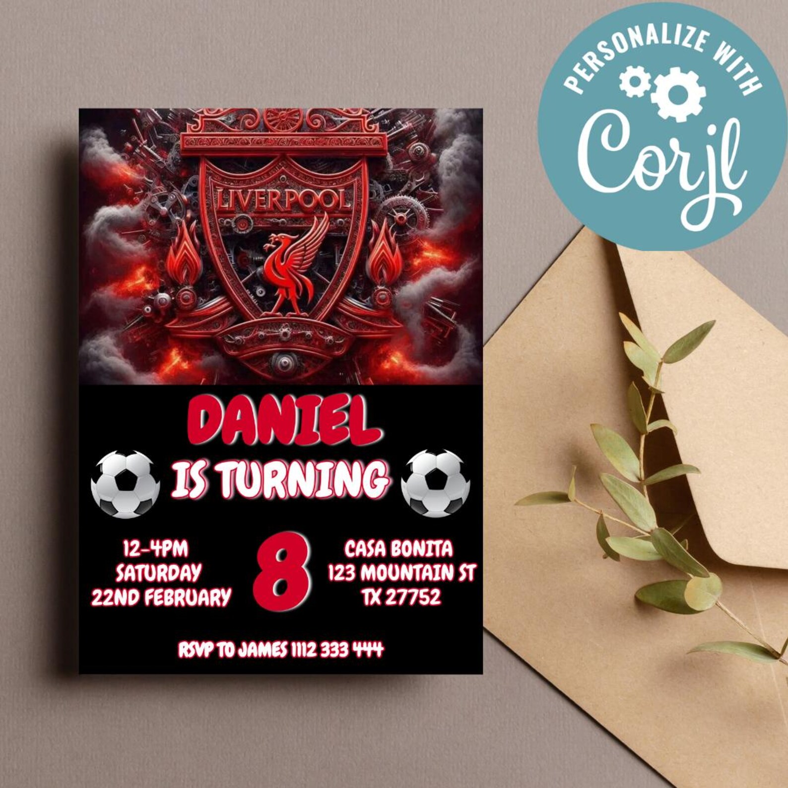 Editable Liverpool FC Birthday Invitation, Soccer Party Digital Invite ...