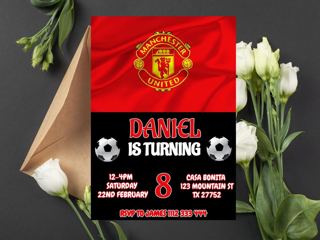 Editable Manchester United Birthday Invitation | Manchester United ...