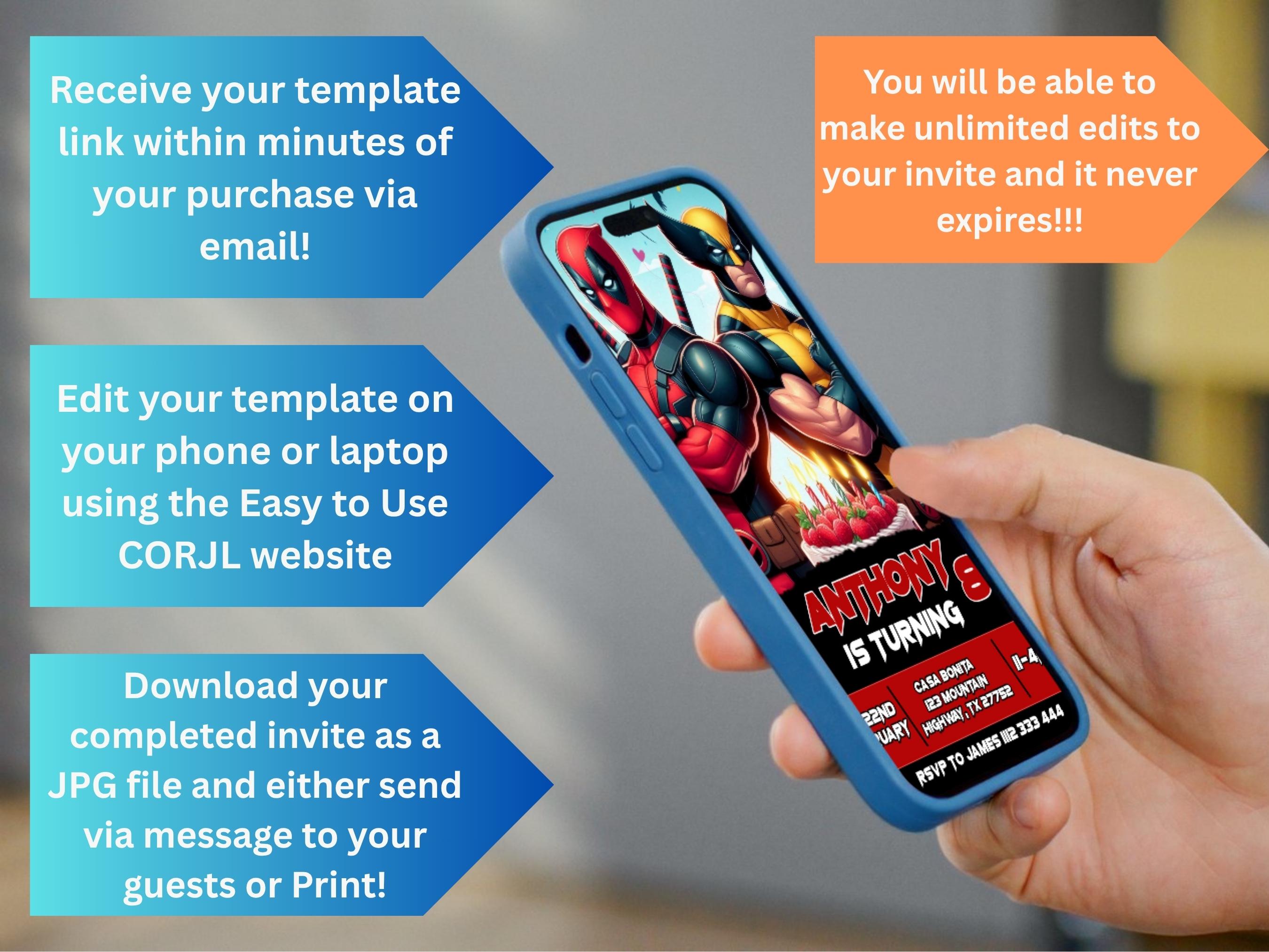 Editable Wolverine Birthday Invitation | Digital Wolverine Invitation ...