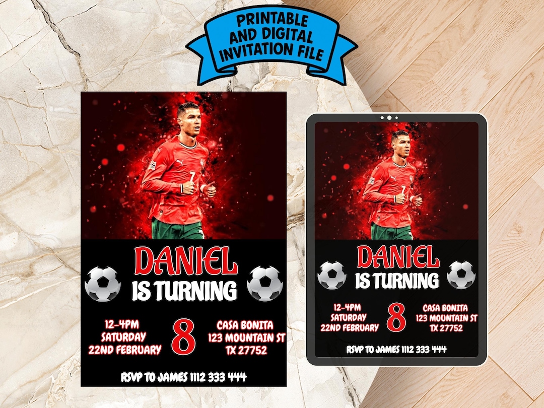 Editable Cristiano Ronaldo Birthday Invite | Cristiano Ronaldo Digital ...