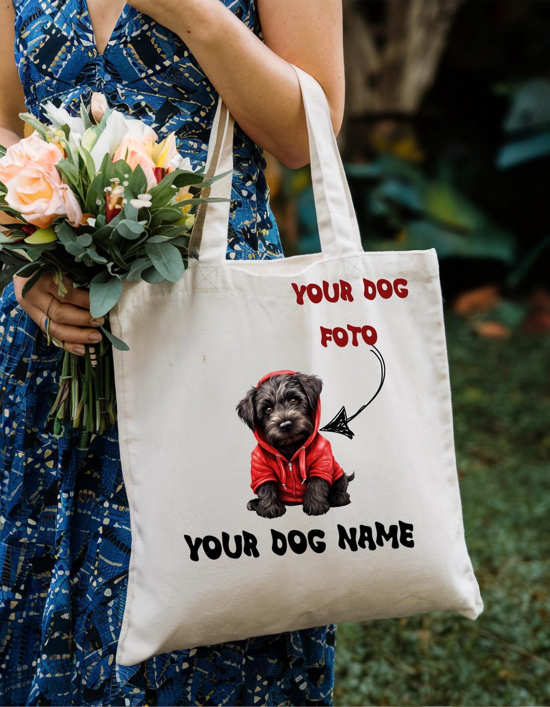 Custom Dog Tote Bag, Personalized Pet Photo Bag Dog Name Cotton Tote ...