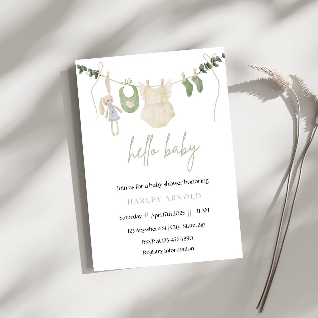 Editable Baby Shower Invite Gender Neutral Invitation Hello Baby ...