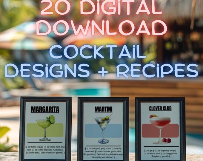 20 Cocktails Print for Digital Download - Art Print - Cocktail Poster - Gift - Kitchen Decor ...