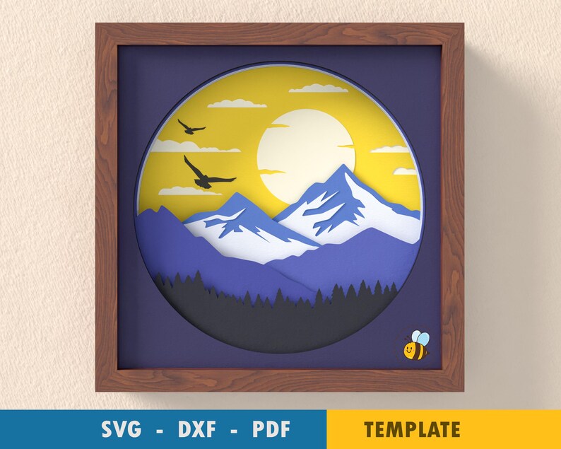 Shadow Box Mountain Sunrise SVG Template, Landscape Shadowbox SVG, Wall ...