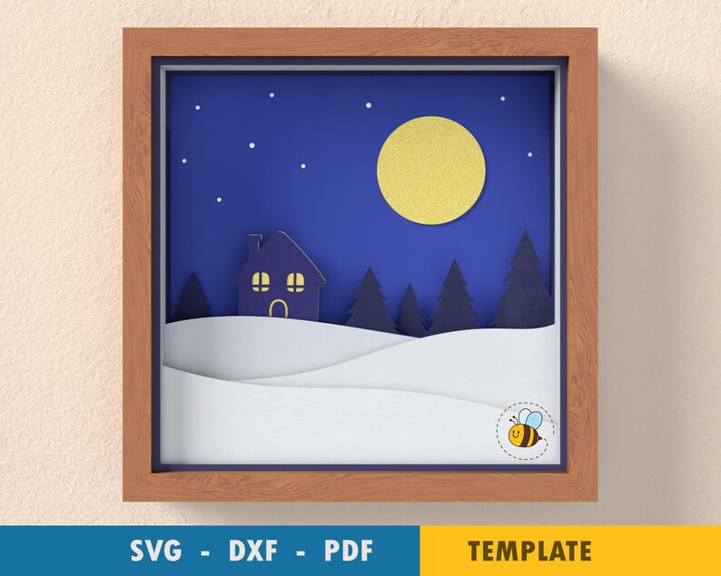 Shadow Box Starry Night SVG Template, 3D Shadowbox SVG, Easy Shadowbox ...