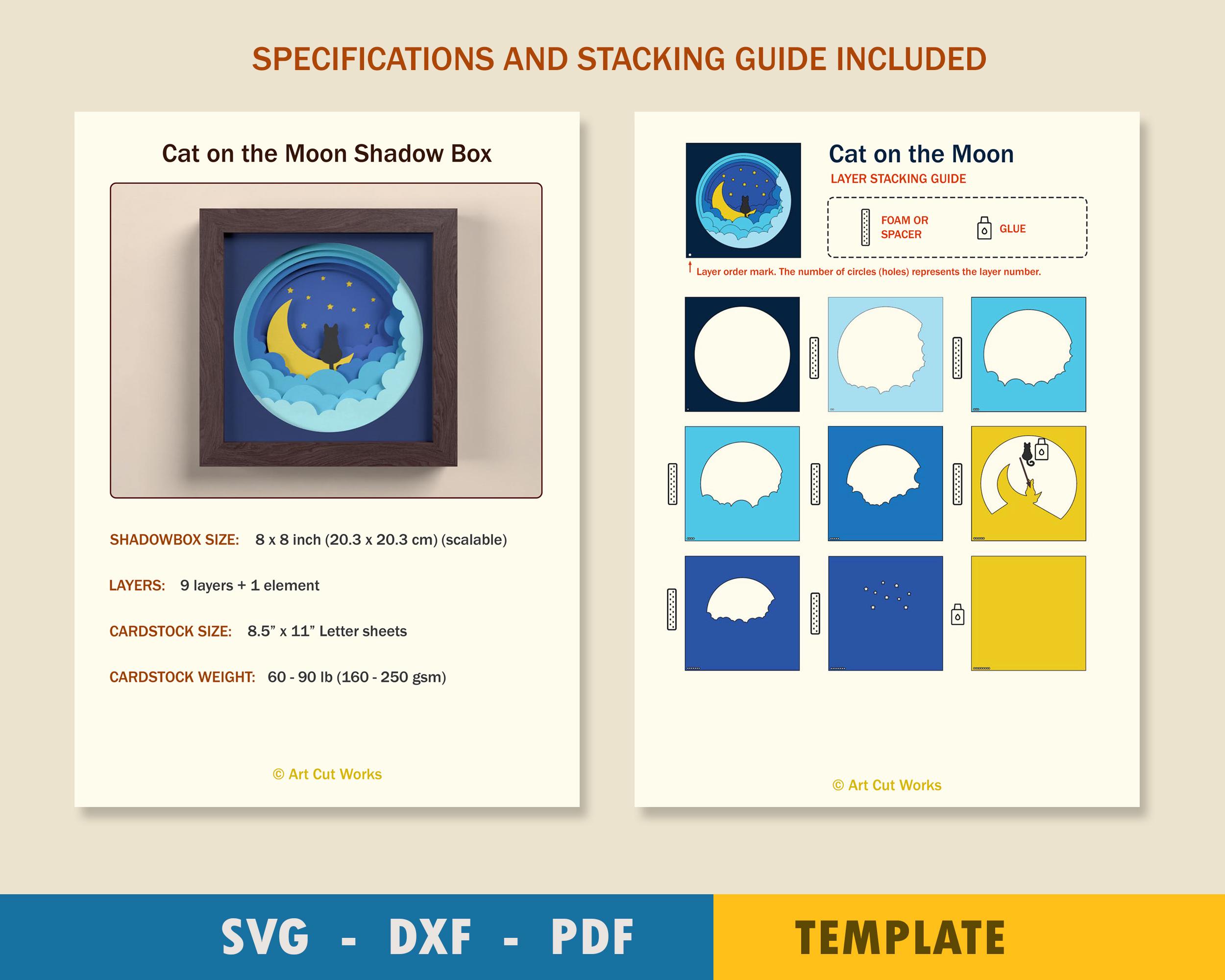 Shadow Box Cat on the Moon SVG Template, Easy Shadowbox, Wall Decor SVG ...