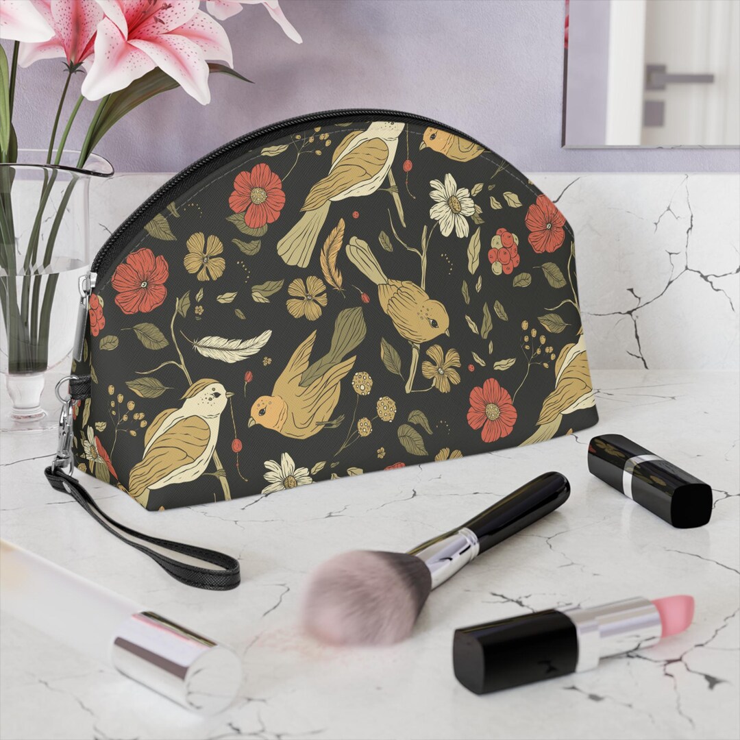 Cottagecore Bird and Floral Print Makeup Bag - Vintage Inspired ...