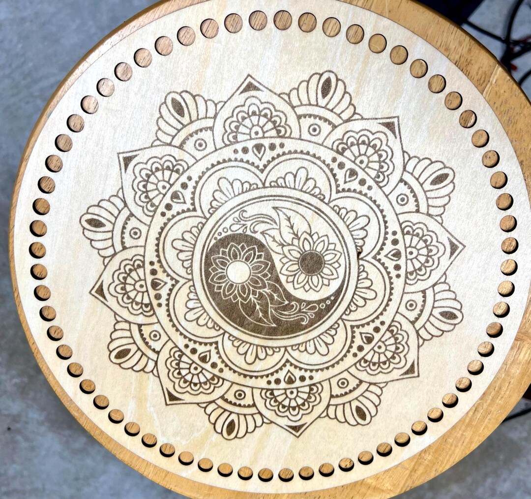 12" Ying Yang Mandala Design on Wood Base/bottom for Crochet Baskets ...