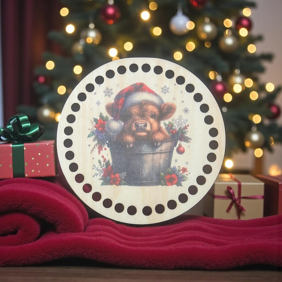 6" Christmas Santa Highland Cow Color Print Crochet Base: DIY Basket ...