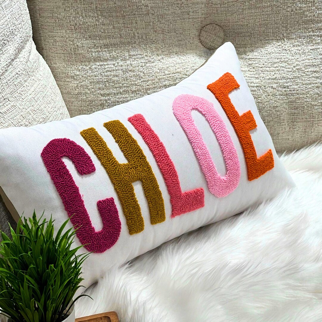 Custom Punch Needle Baby Name Pillow, Embroidered Nursery Decor - Etsy