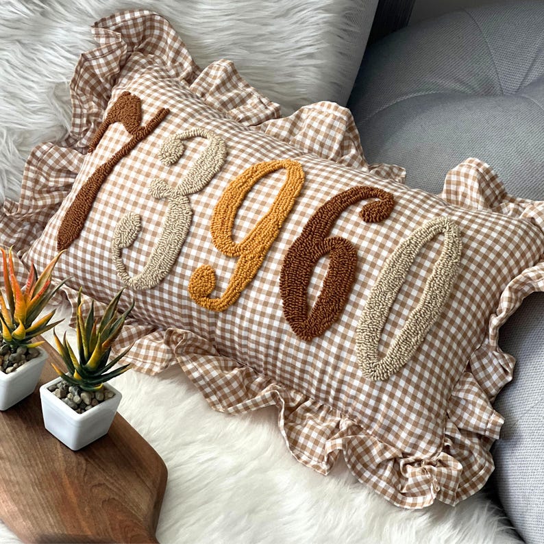 Custom Zip Code Punch Needle Pillow, Ruffle Punch Needle Cushion ...