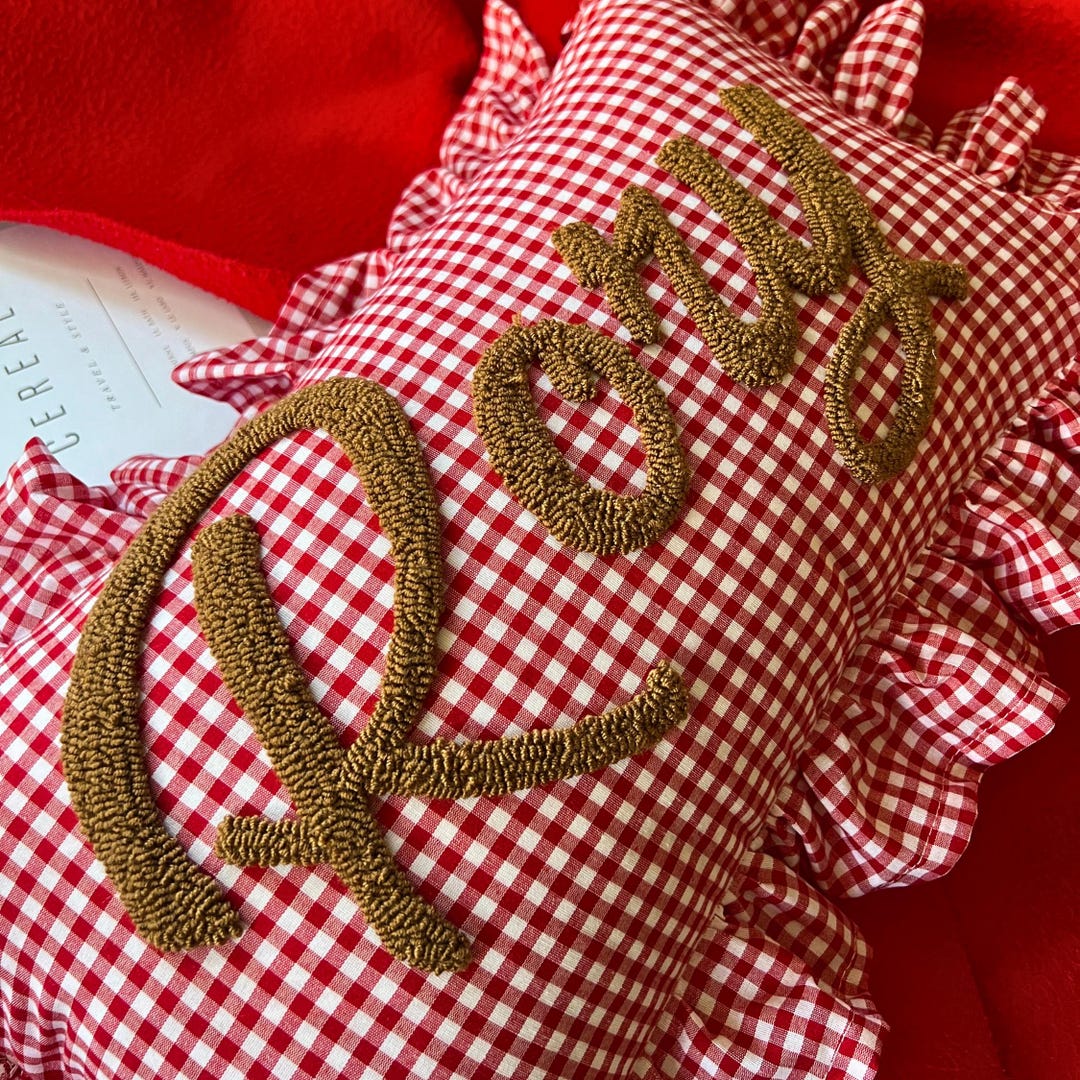 Custom Punch Needle Baby Pillow, Preppy Nursery Name Cushion, Handmade ...
