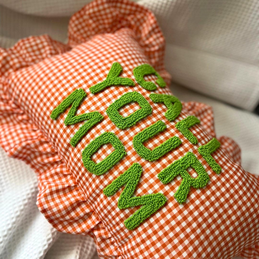 Custom Punch Needle Call Your Mom Pillow, Gingham Ruffle Cushion, Long ...