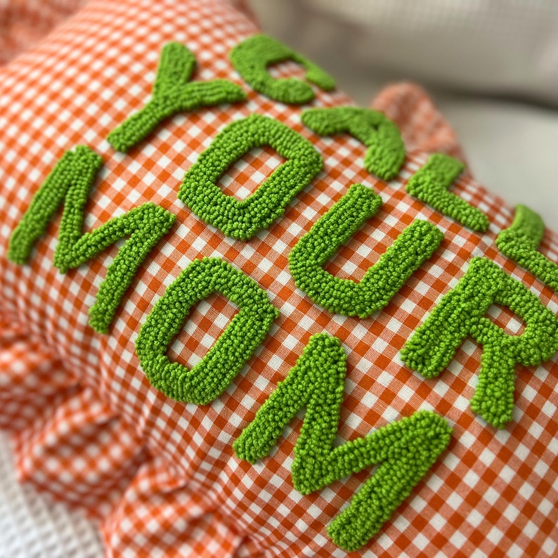 Custom Punch Needle Call Your Mom Pillow, Gingham Ruffle Cushion, Long ...