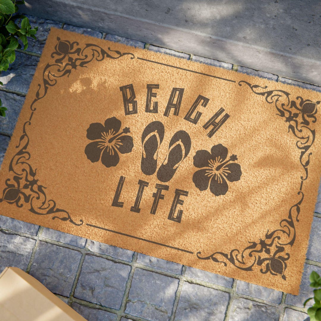 Beach Life Welcome Mat: Tropical Coir Doormat, Front Porch Decor - Etsy