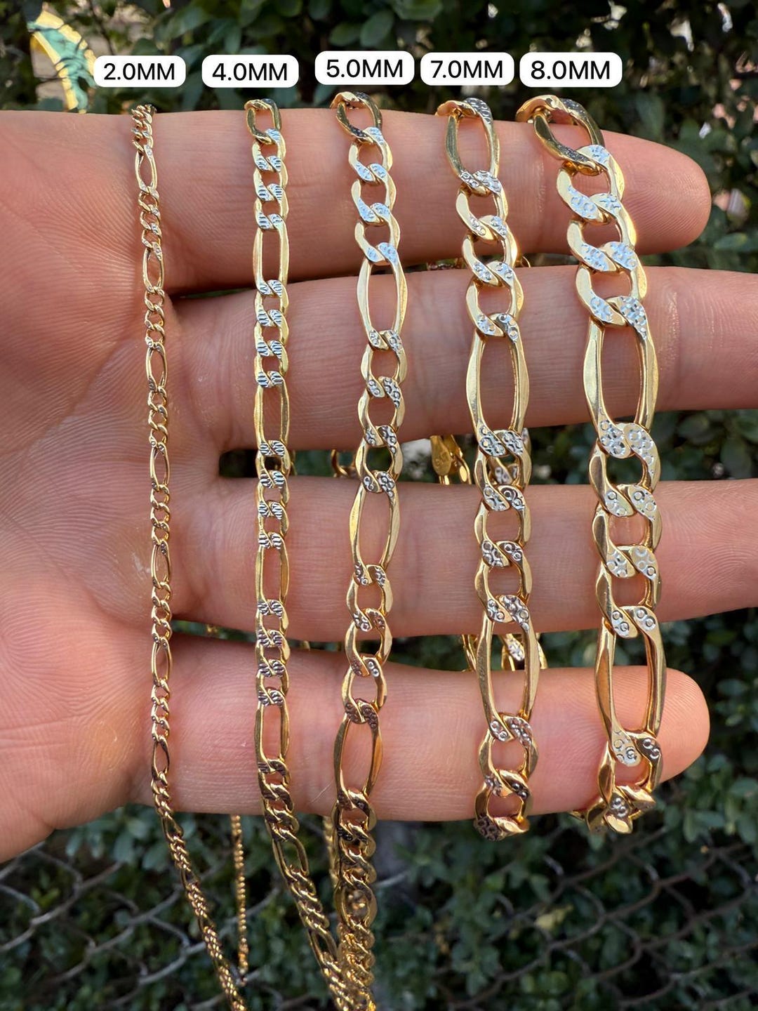 Genuine Solid 10K Two Tone, Yellow & White Gold, Figaro Chain or ...
