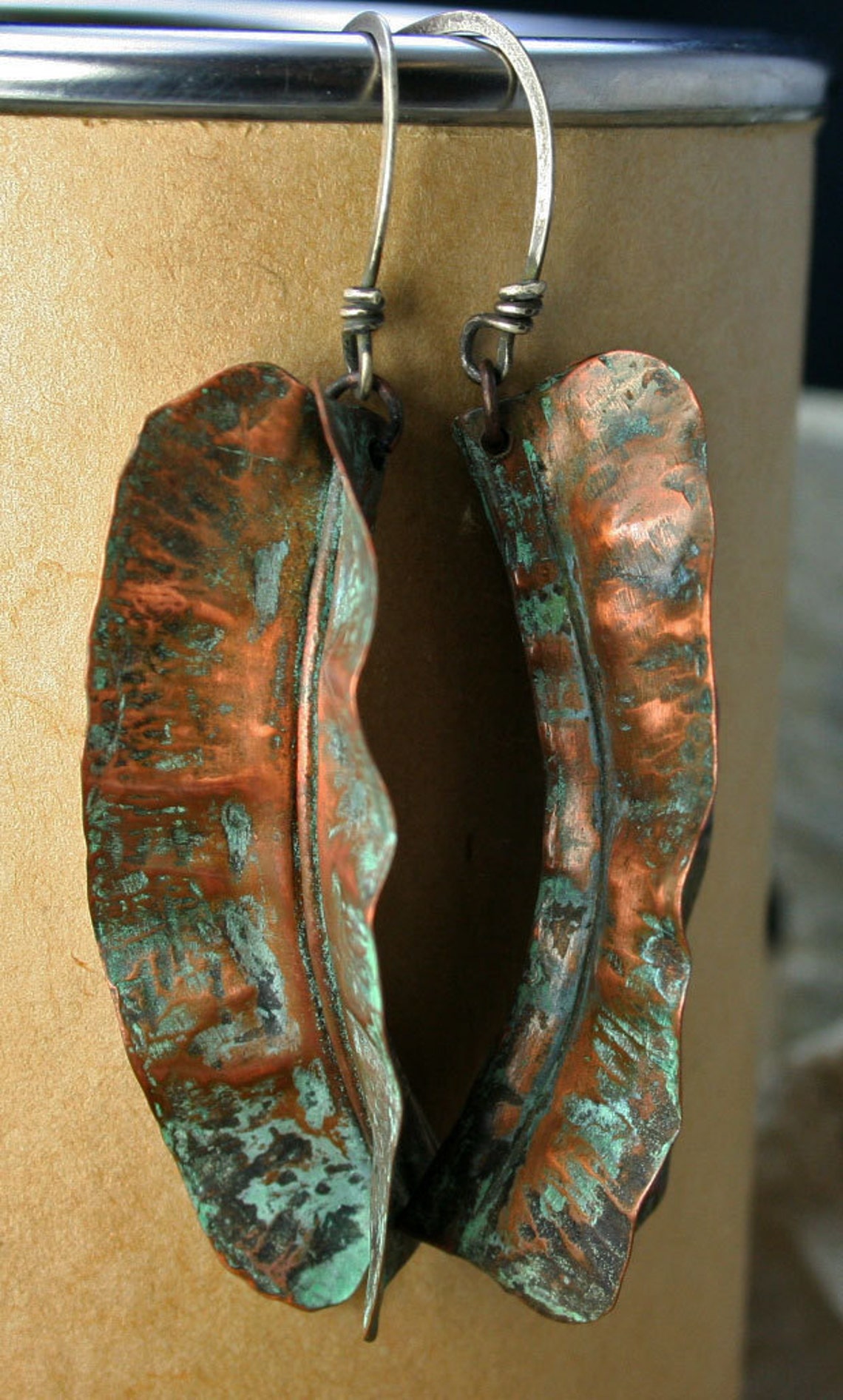 Fold Formed Forged Copper Leaf Earrings The Fall | Etsy