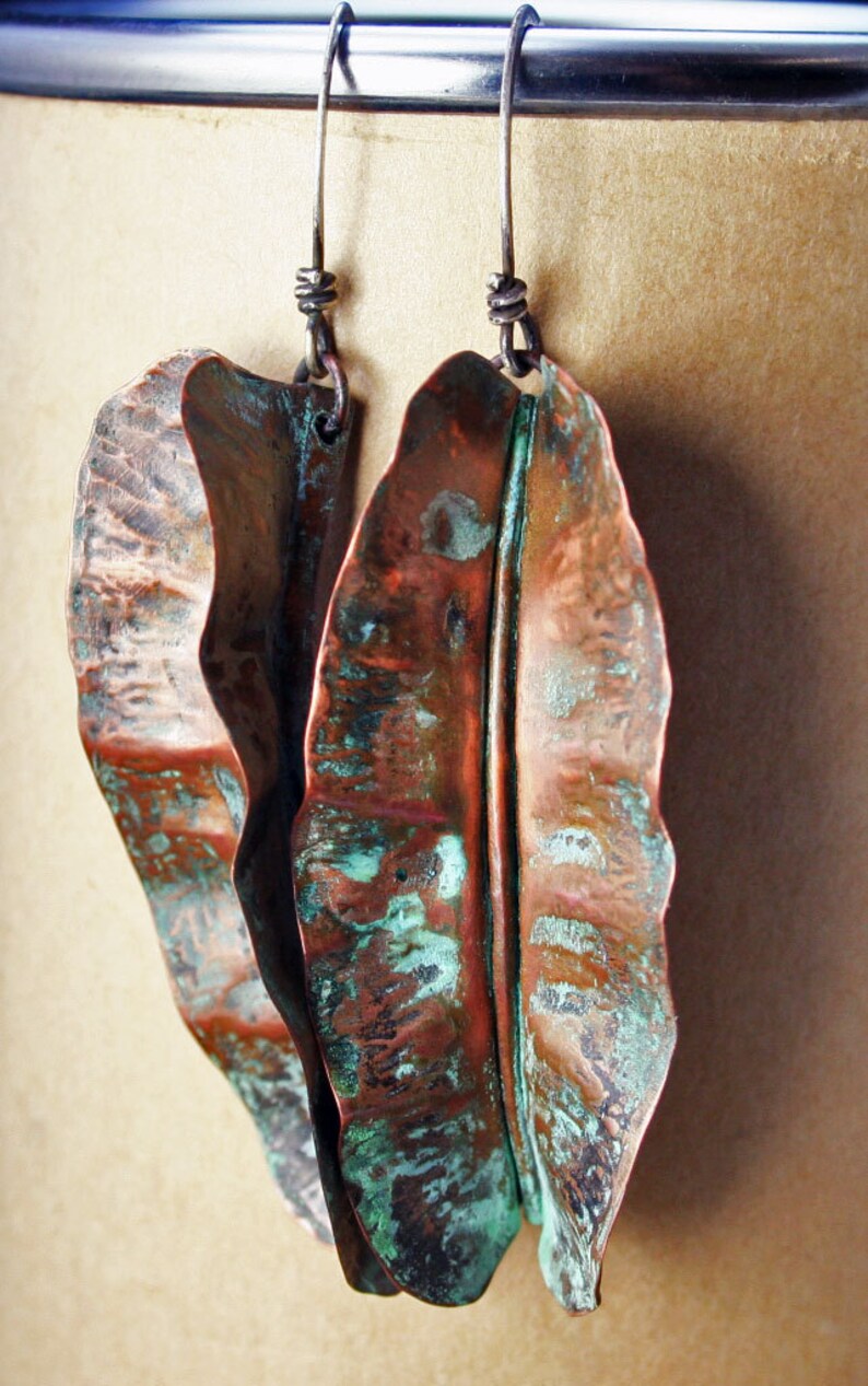 Fold Formed Forged Copper Leaf Earrings The Fall | Etsy