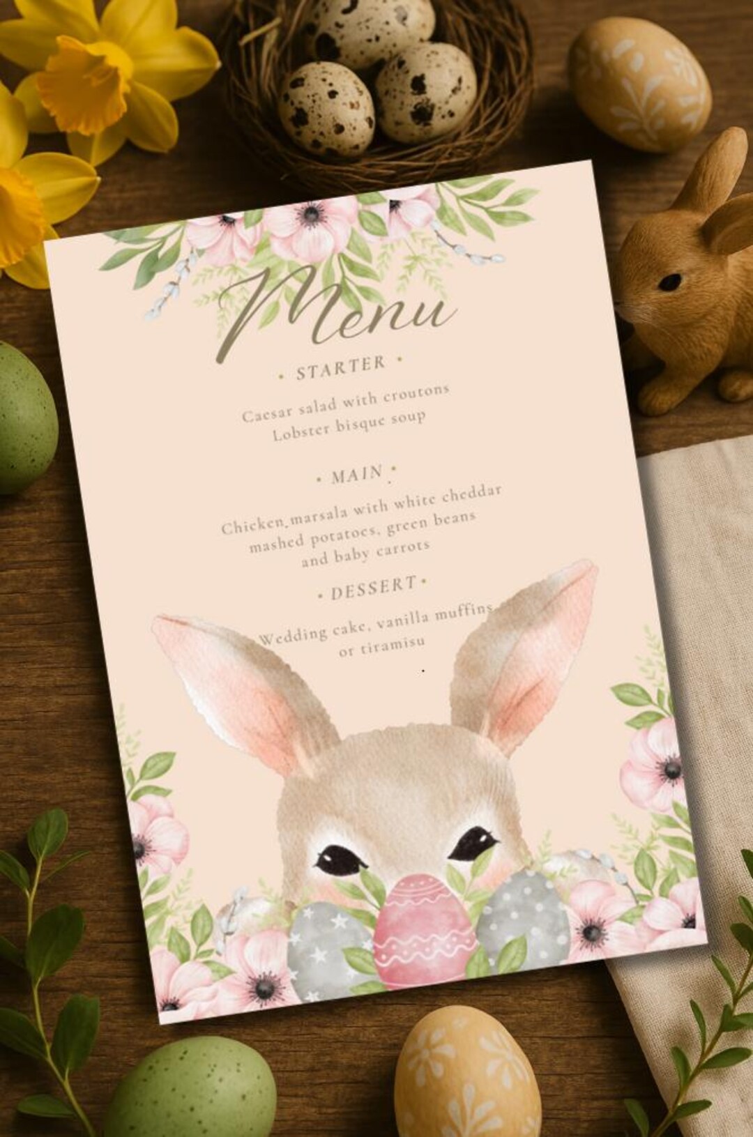 Easter Menu Printable | Bunny Dinner Template | Watercolor Spring Menu ...