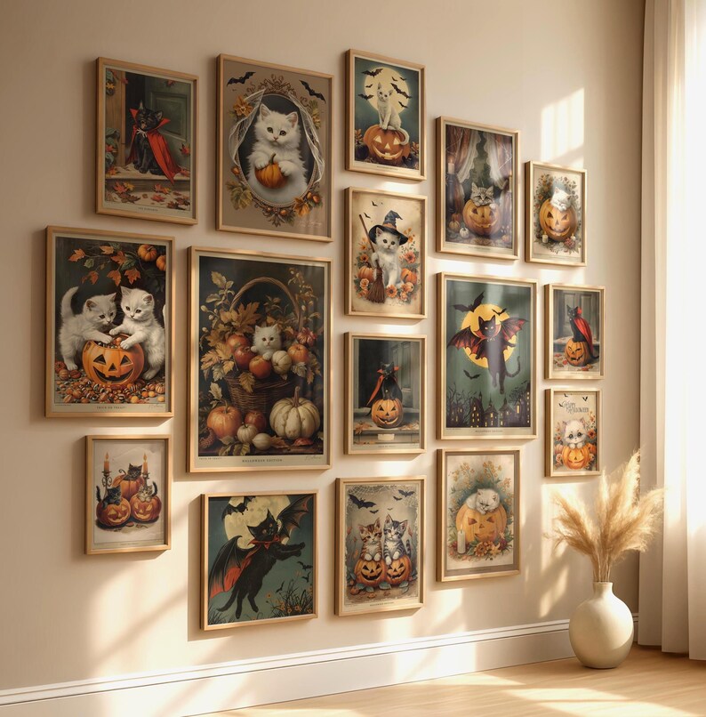 Vintage Halloween Gallery Wall Art Budnle of 16 Printable Witch Cat ...