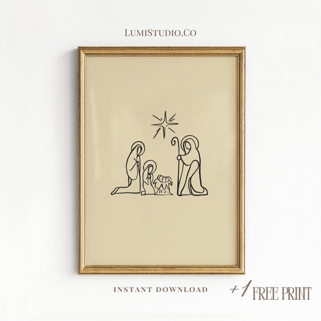 Christmas Nativity Print Maria Josef Jesus Homely Bible Hand Drawn Art ...