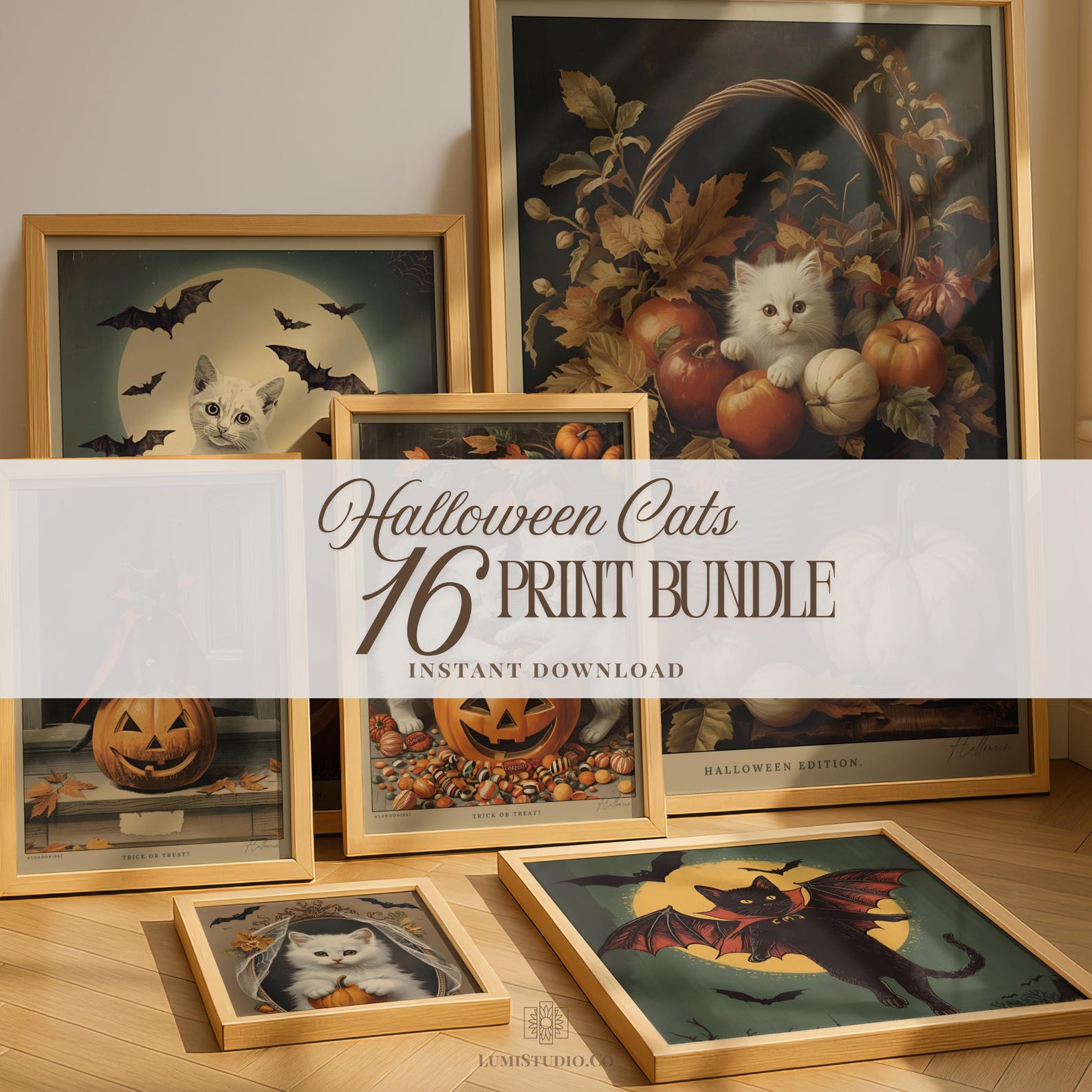 Vintage Halloween Gallery Wall Art Budnle of 16 Printable Witch Cat ...