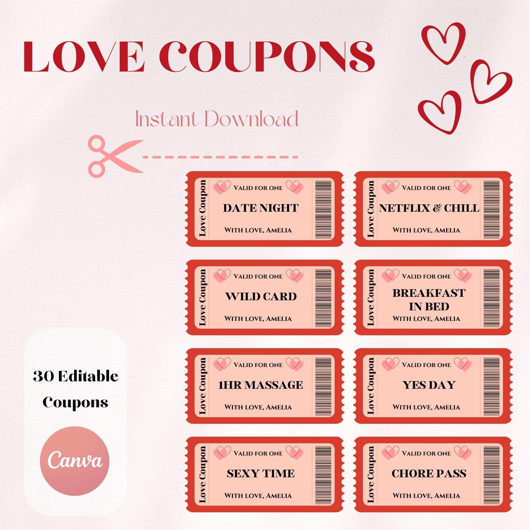 Love Coupons, Valentines Day Coupons, Valentines Day Gift, Printable ...