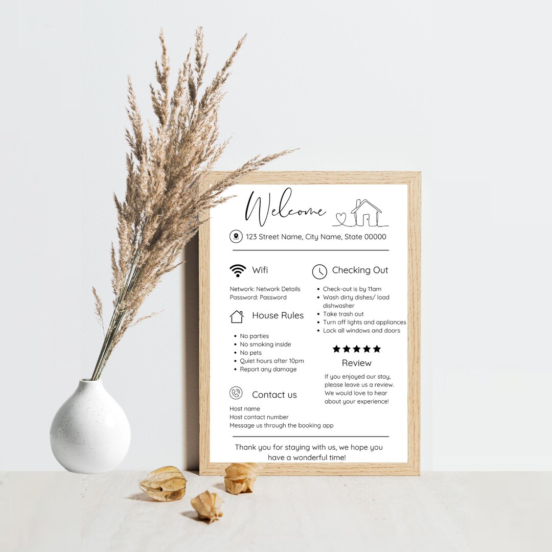 Welcome Sign for Airbnb, Guest Check-in Guide, Editable Short Term ...