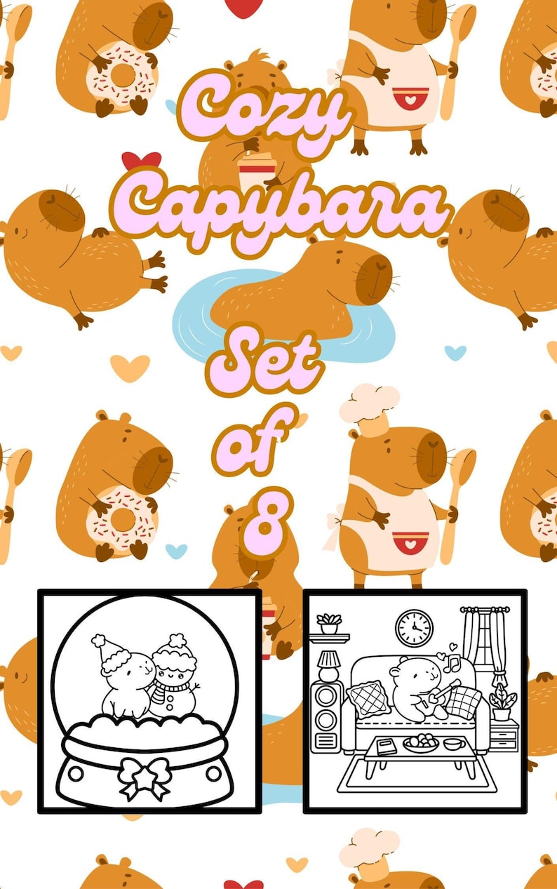 Cozy Capybara Coloring Pages - Etsy