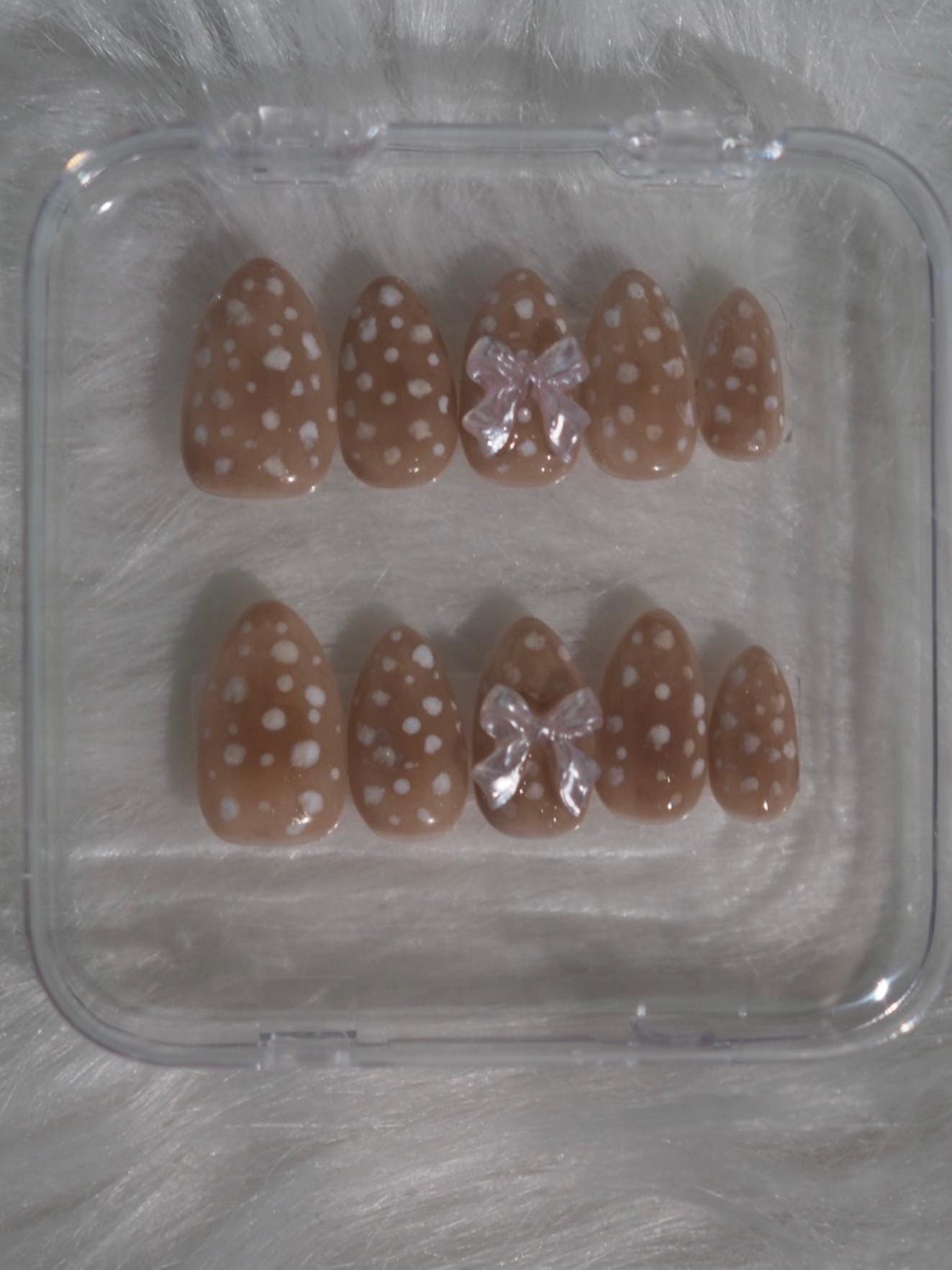 Handmade Fawn Nails Doe Nails Pink Metallic Bow Deer Nails Short Almond ...