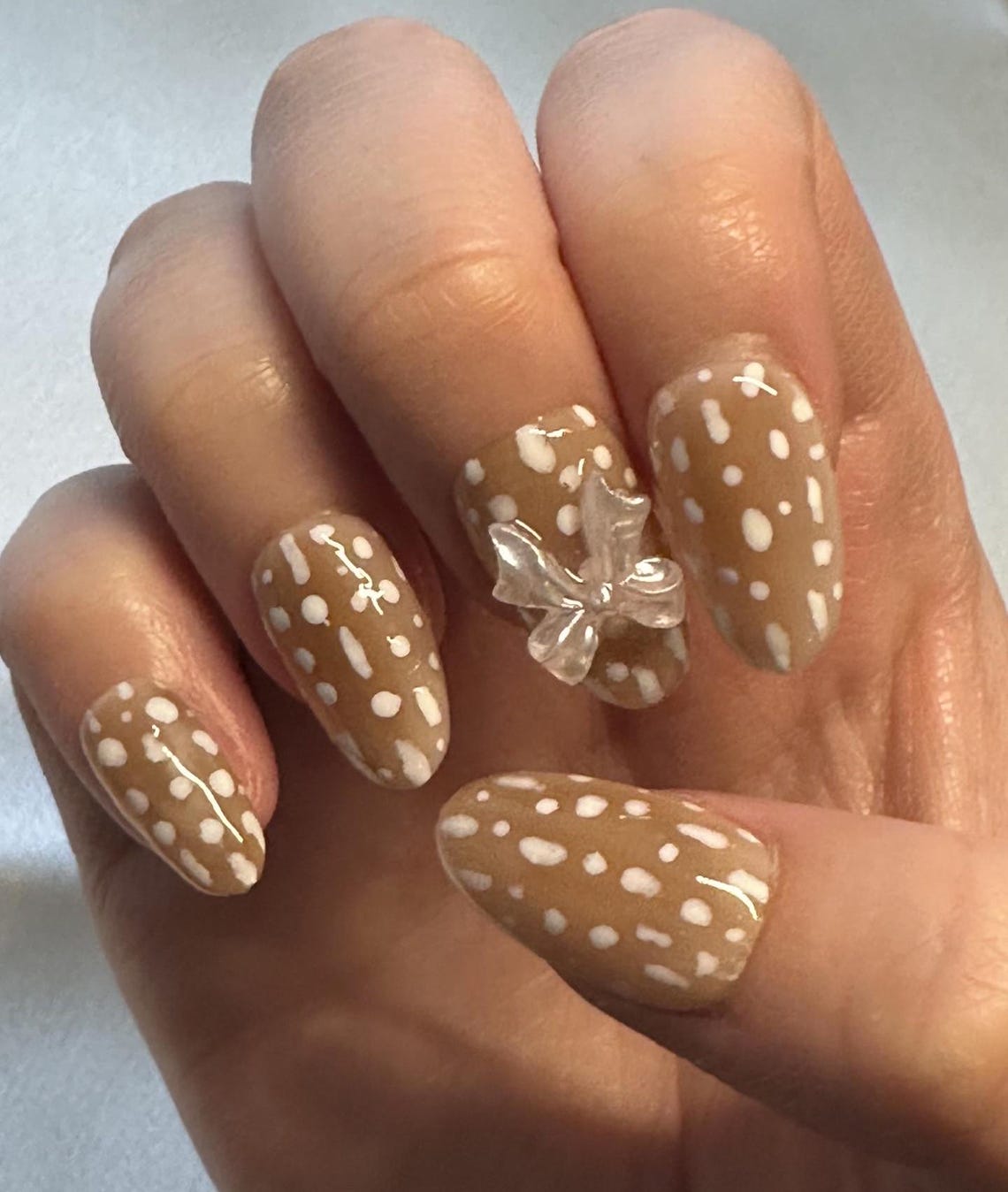 Handmade Fawn Nails | Doe Nails | Pink Metallic Bow Deer Nails | Short ...