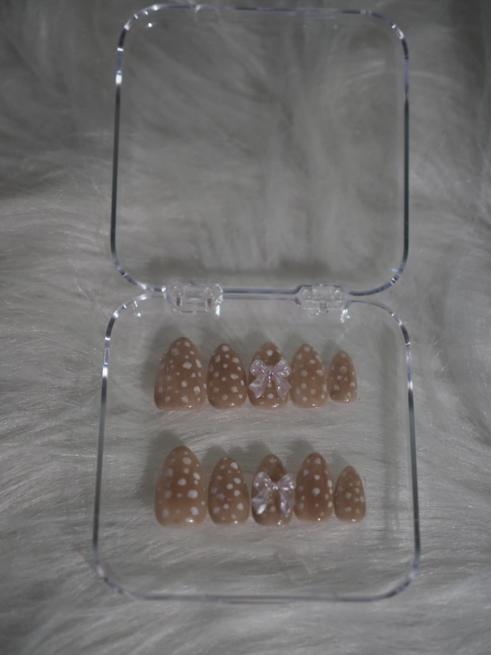 Handmade Fawn Nails Doe Nails Pink Metallic Bow Deer Nails Short Almond ...