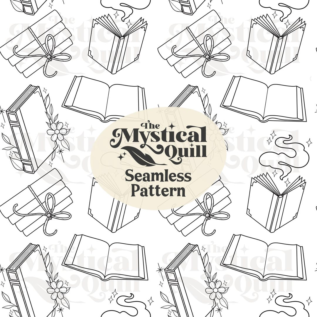 Books Seamless Pattern, Outline Bookish Pattern, Cute Books PNG, Black ...