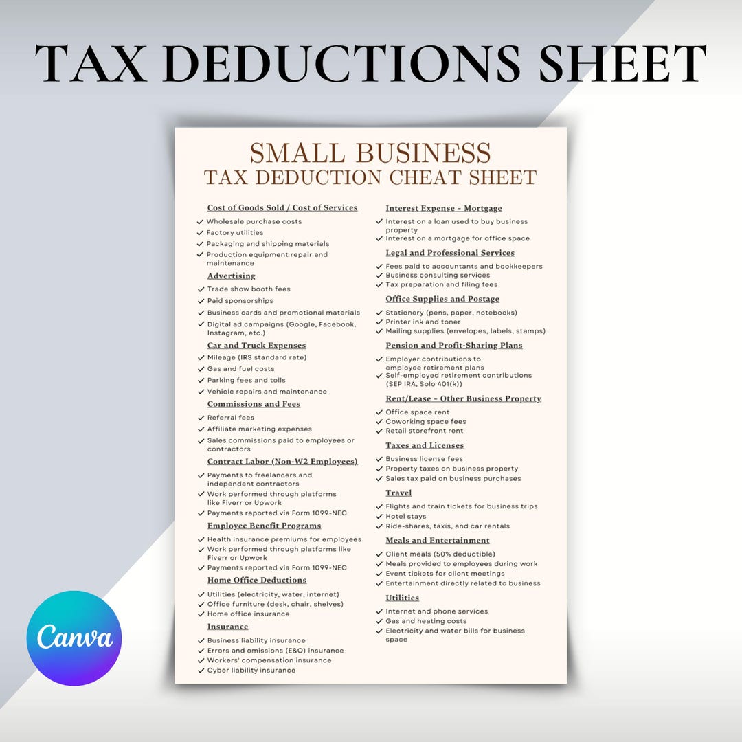Tax Deduction Sheets, Business Tax Deductions,tax Deduction Tracker ...