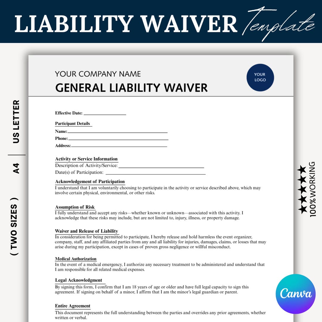 Simple Liability Waiver Agreement for All Purpose, One Page Liability ...