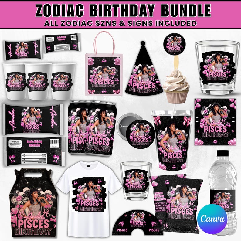 All Zodiac Seasons Birthday Bundle, Aries Birthday Party Bundle, Pink ...