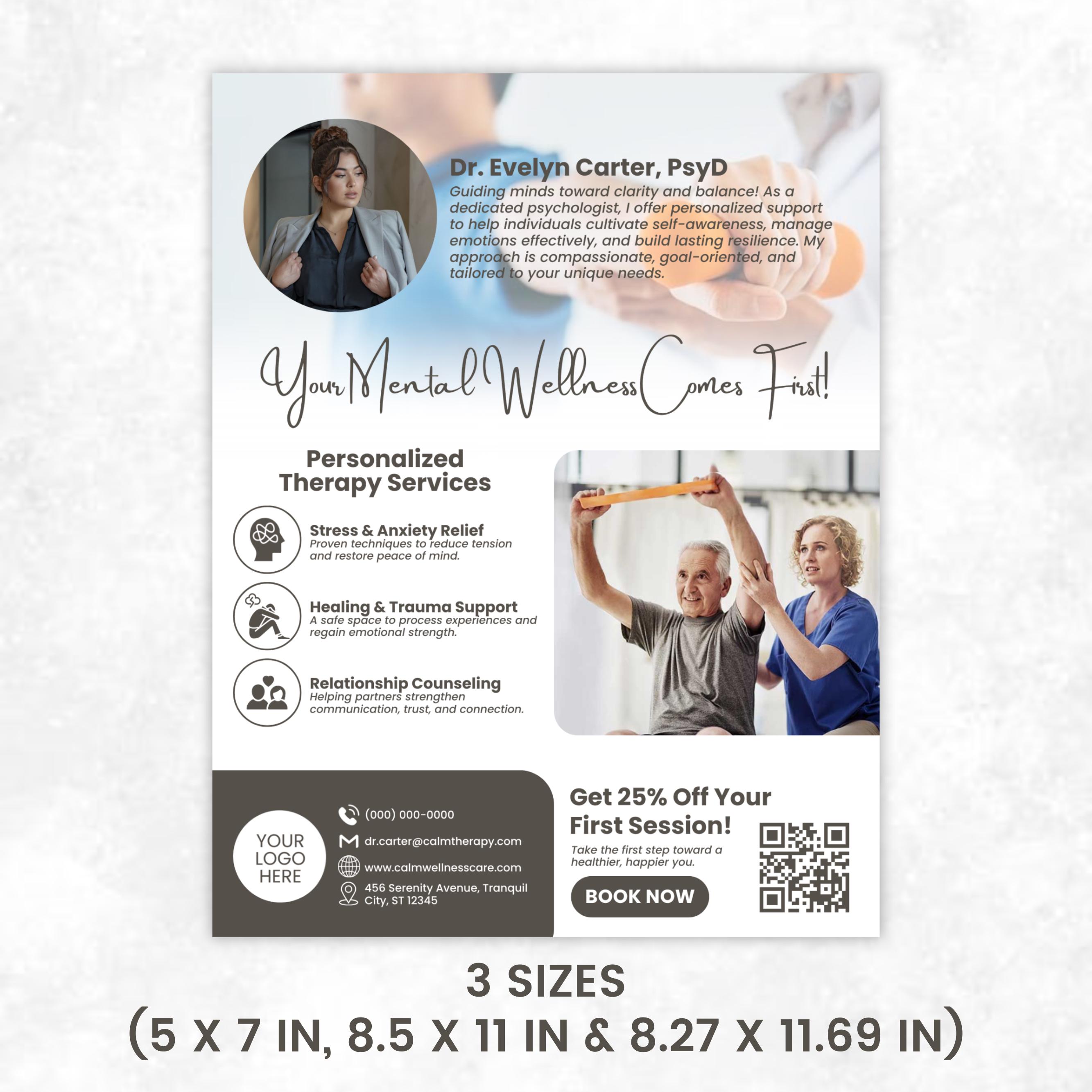 Therapy & Counseling Flyer, Mental Health Marketing Flyer, Psychology ...