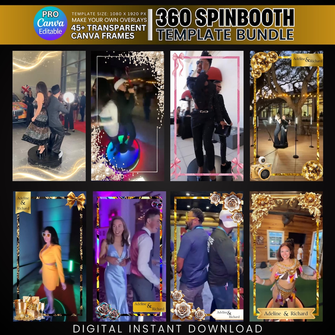 360 Spin Booth Video Overlay Templates Bundle, 45+ Photo Booth Party ...