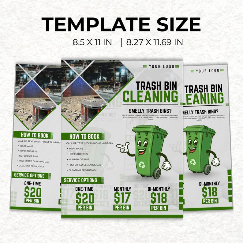 Trash Bin Cleaning Flyer, Garbage Can Wash Marketing Flyer, Dumpster ...