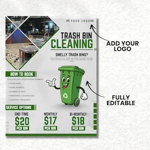 Trash Bin Cleaning Flyer, Garbage Can Wash Marketing Flyer, Dumpster ...